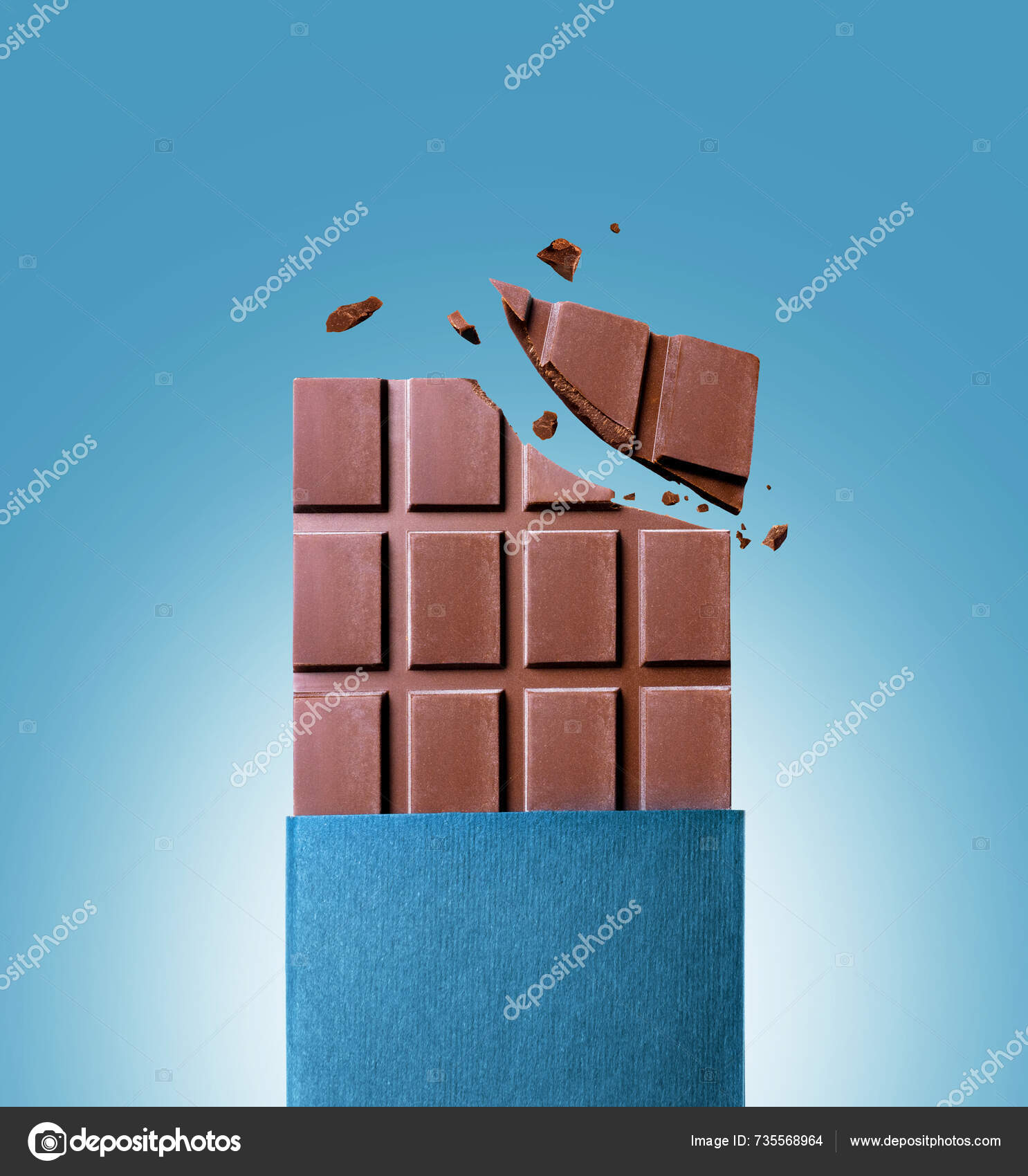 Broken Bar Dark Chocolate Wrapper Close Blue Background — Stock Photo ...