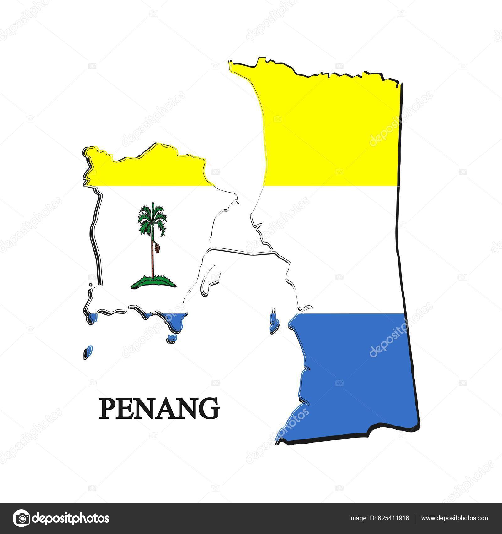 Ilustrasi Vektor Peta Penang Kota Malaysia Negara Malaysia Vektor Stok ...