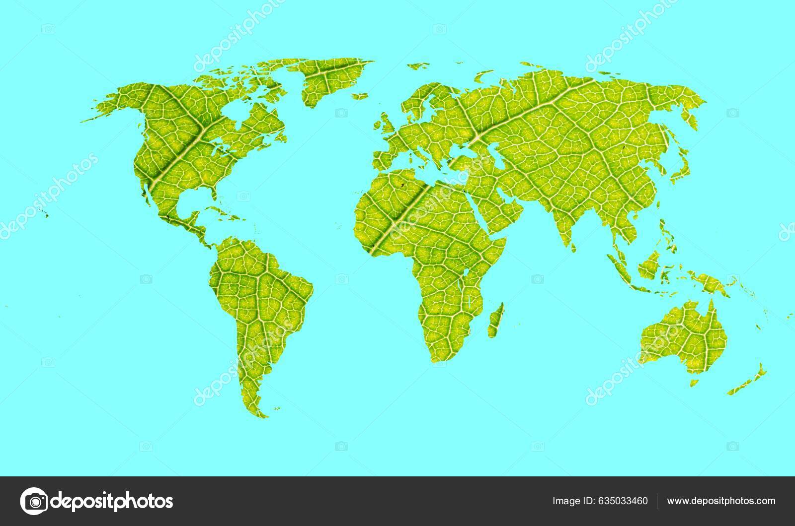 World Map Green Color Blue Ocean Background Vector Illustration Stock ...