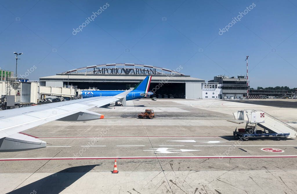 LINATE AIRPORT, ITALY - CIRCA JUNE 2022: Emporio Armani iconic hangar ...