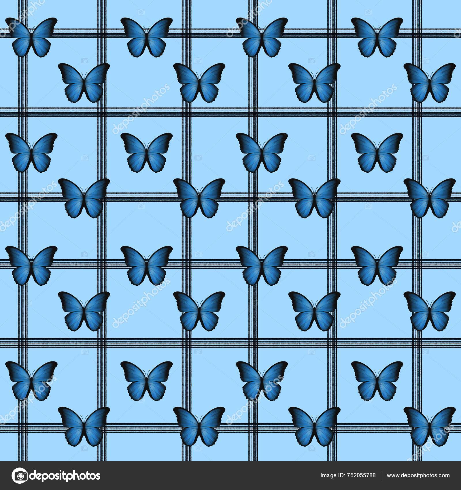 Blue Butterfly Pattern Design Light Blue Background Ideal Textiles ...