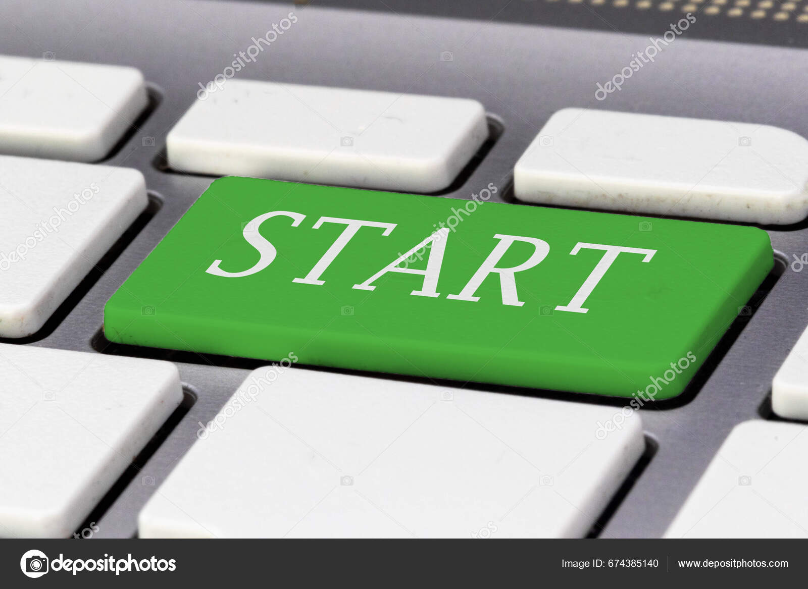 Una Tecla Verde Teclado Computadora Que Lee Start Mayúsculas — Foto de ...