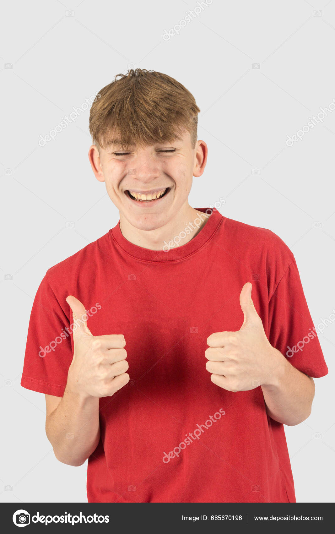 Studio Portrait Fifteen Year Old Teenage Boy Giving Double Thumbs ... Studio Portrait Fifteen Year Old Teenage Boy Giving Double Thumbs ...
