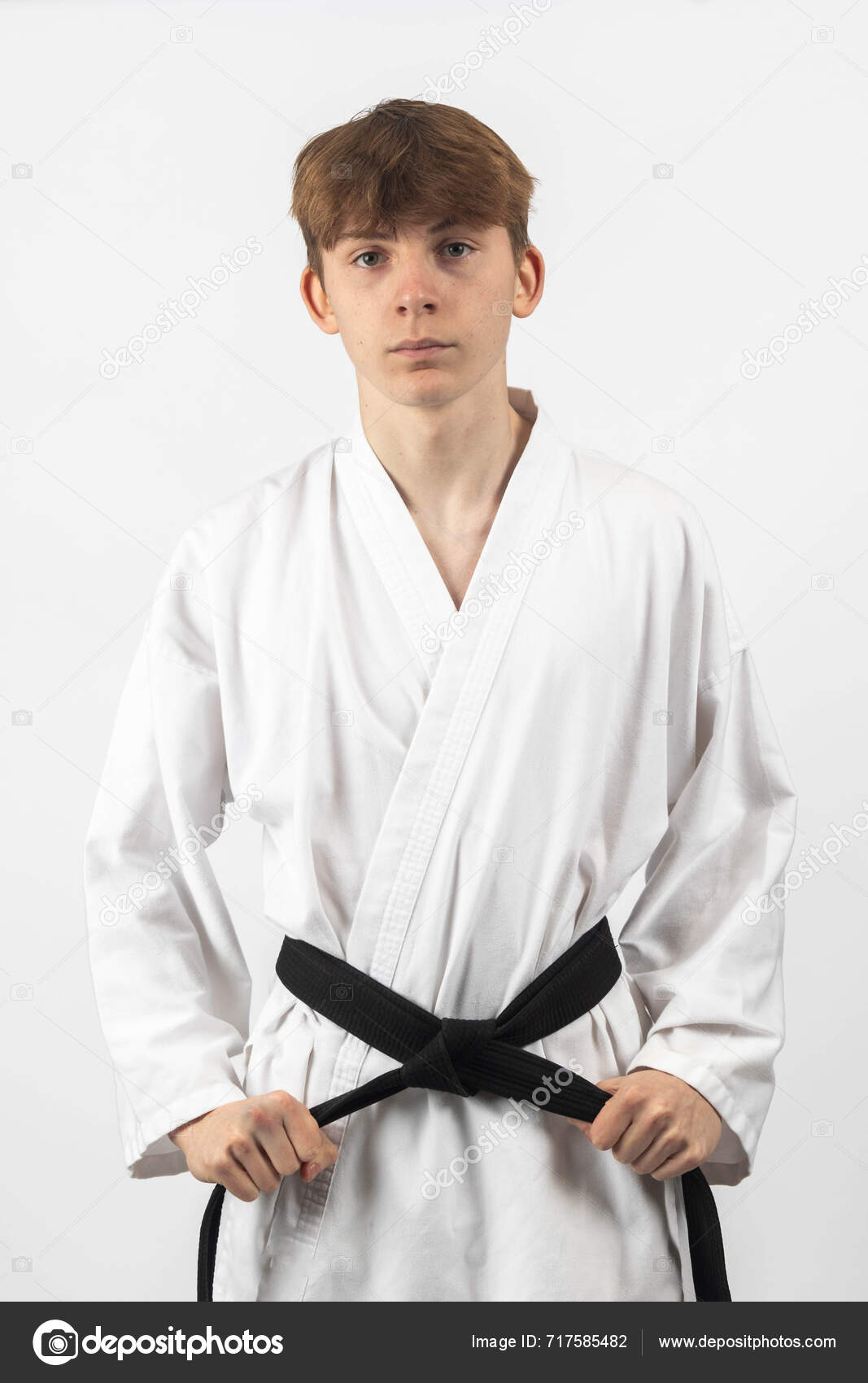 Year Old Karate Blackbelt Boy Wearing Holding His Belt — Stock Photo ...