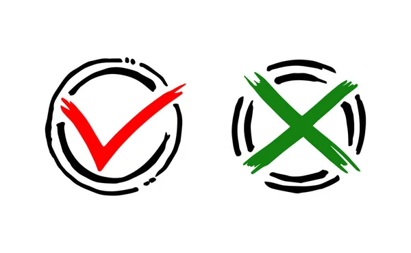 Kryds Kryds Sorte Tegn Grå Flueben Ikoner Isoleret Hvid Baggrund Stock ...