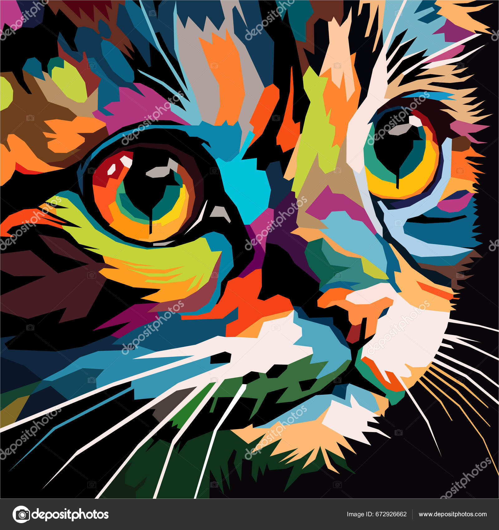 Rosto Gato Desenhado Usando Estilo Arte Wpap Pop Art Ilustração imagem ...