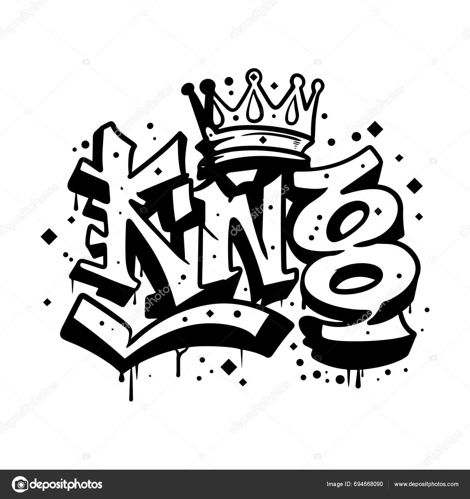 Palabra Rey Con Corona Arte Graffiti Aislado Sobre Fondo Blanco Vector ...