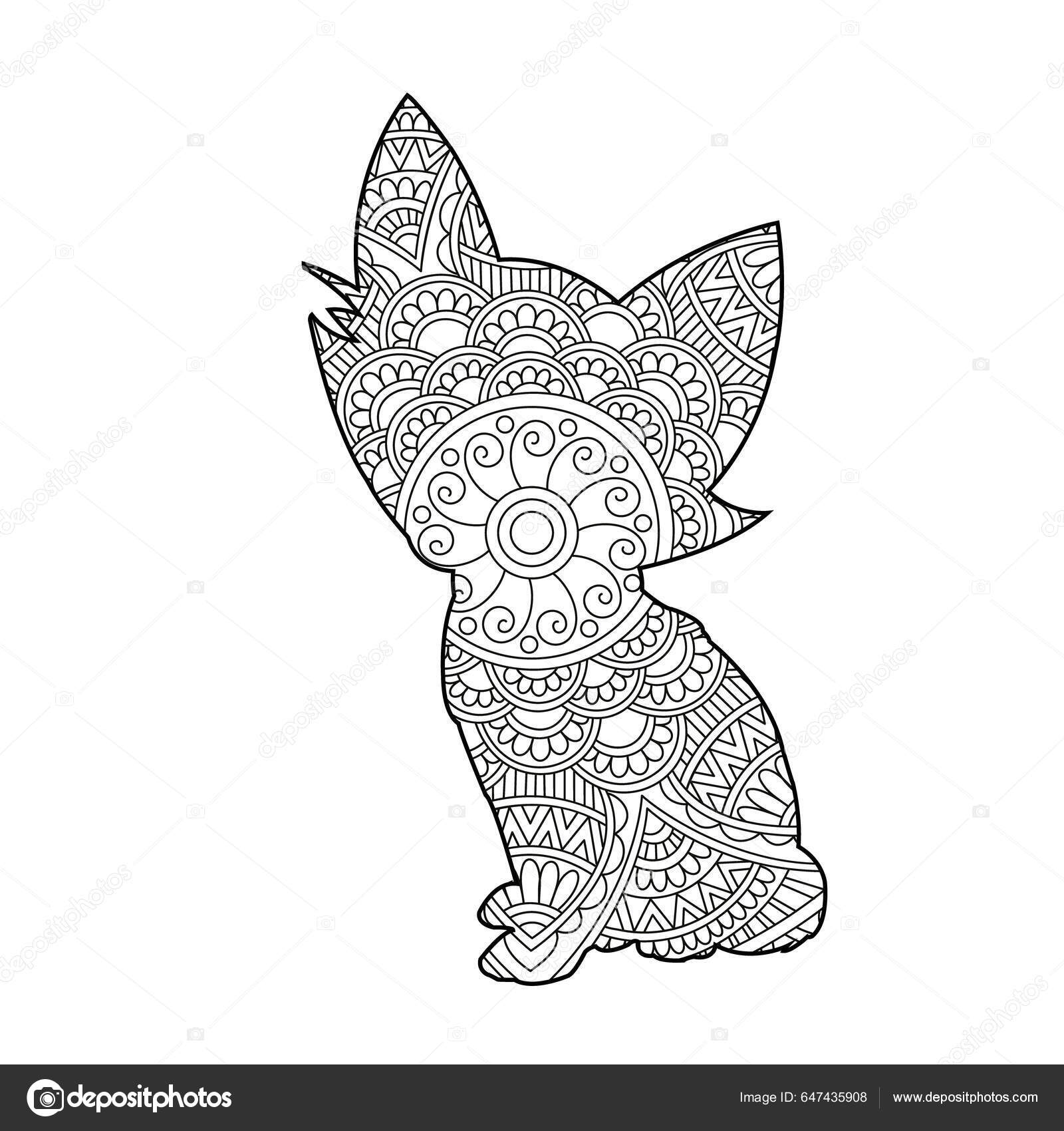 Zentangle Cat Mandala Coloring Page Adults Christmas Cat Floral Animal ...