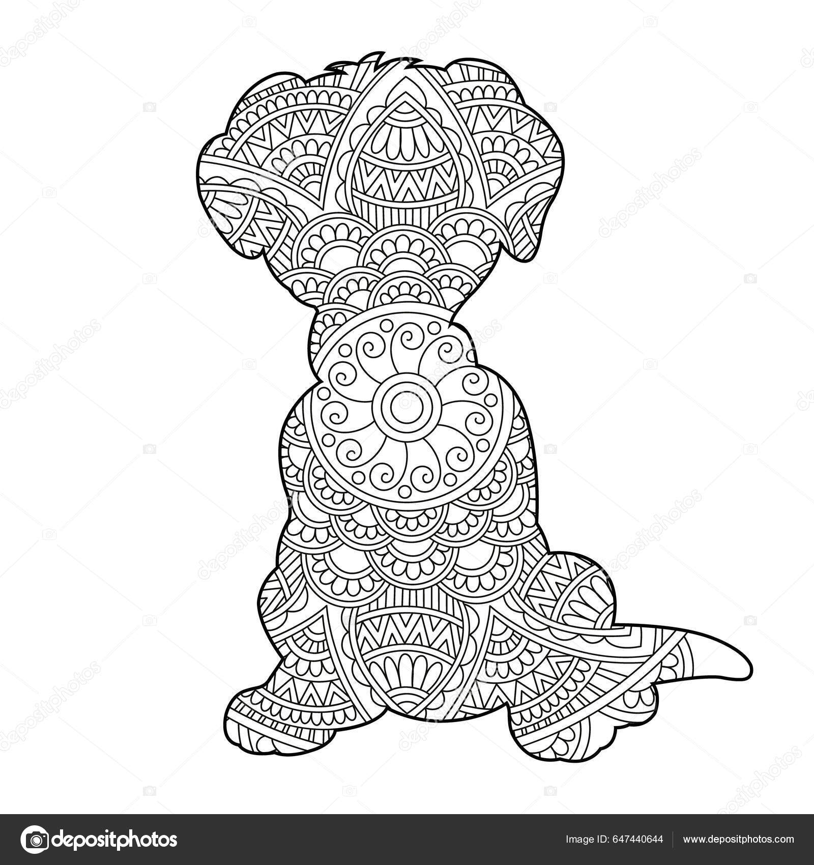 Zentangle Dog Mandala Coloring Page Adults Christmas Dog Floral Animal ...