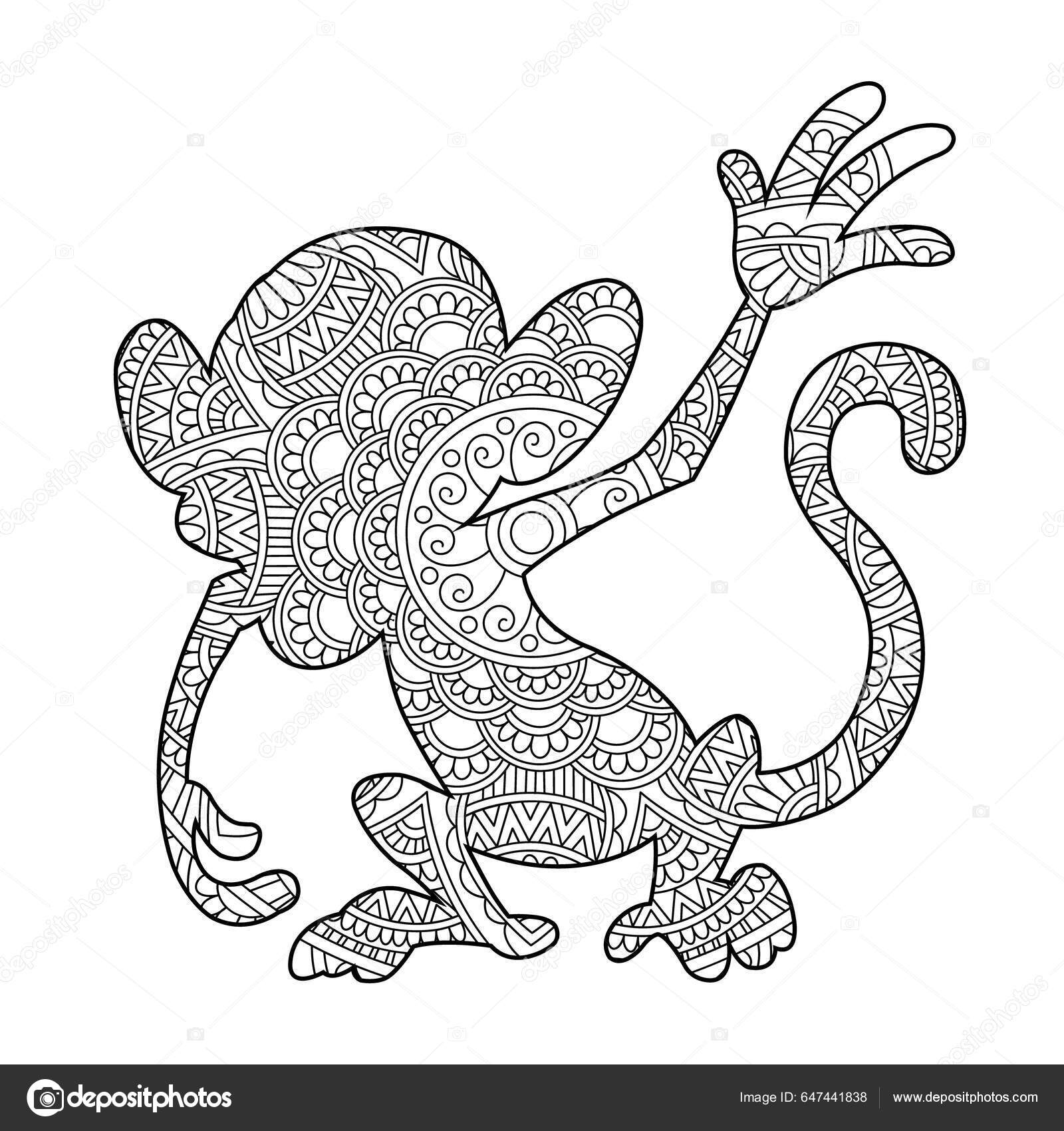 Zentangle Abe Mandala Farveside Voksne Dyr Malebog Antistress ...