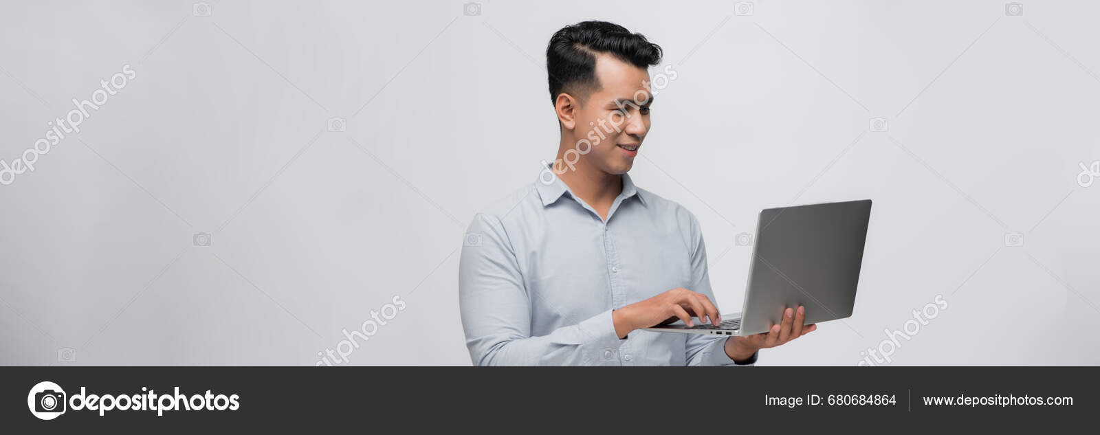 Young Man Use Laptop Computer — Stock Photo © makidotvn #680684864