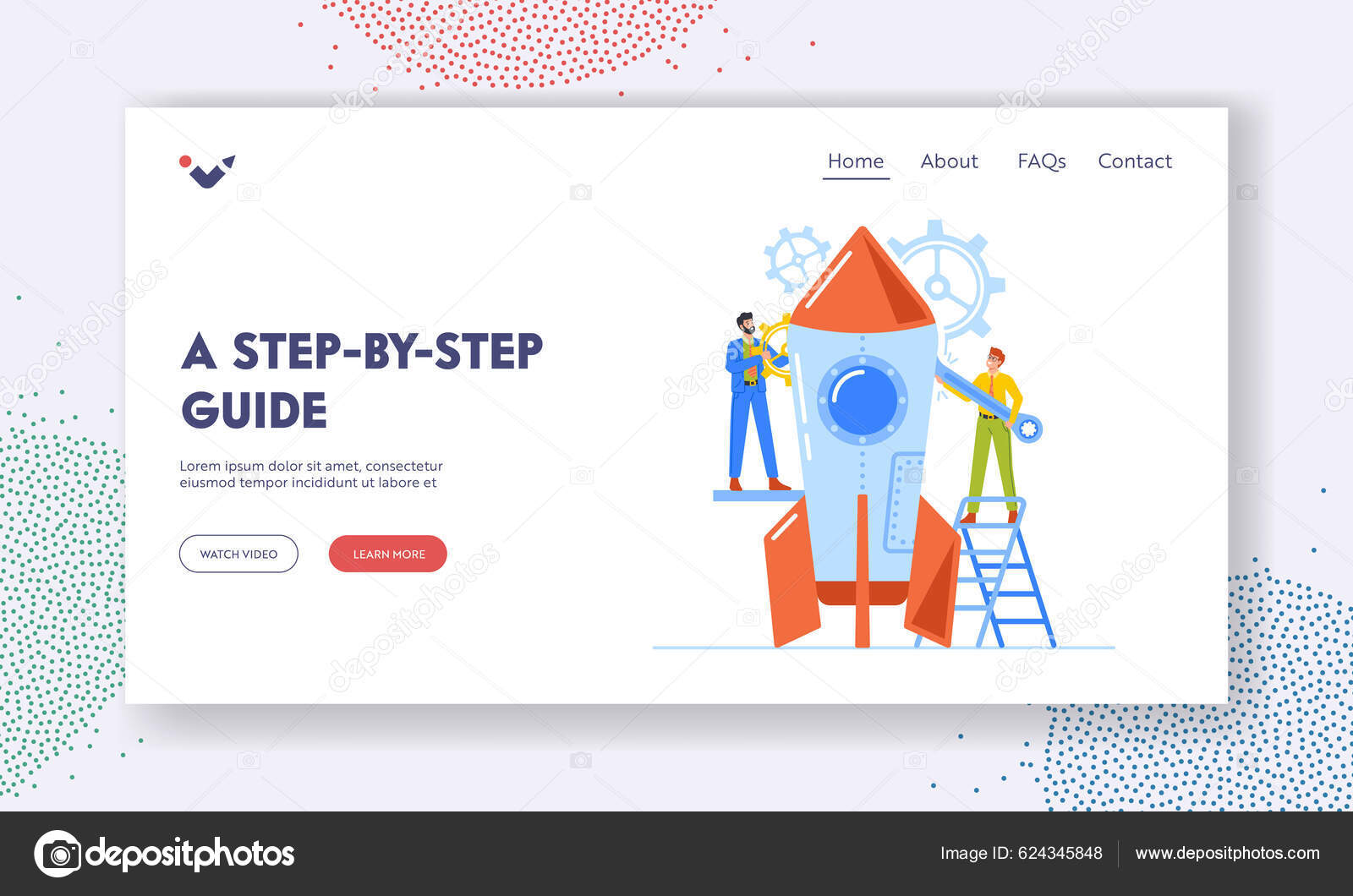 Step Step Guide Landing Page Template Businesspeople Launching Project ...