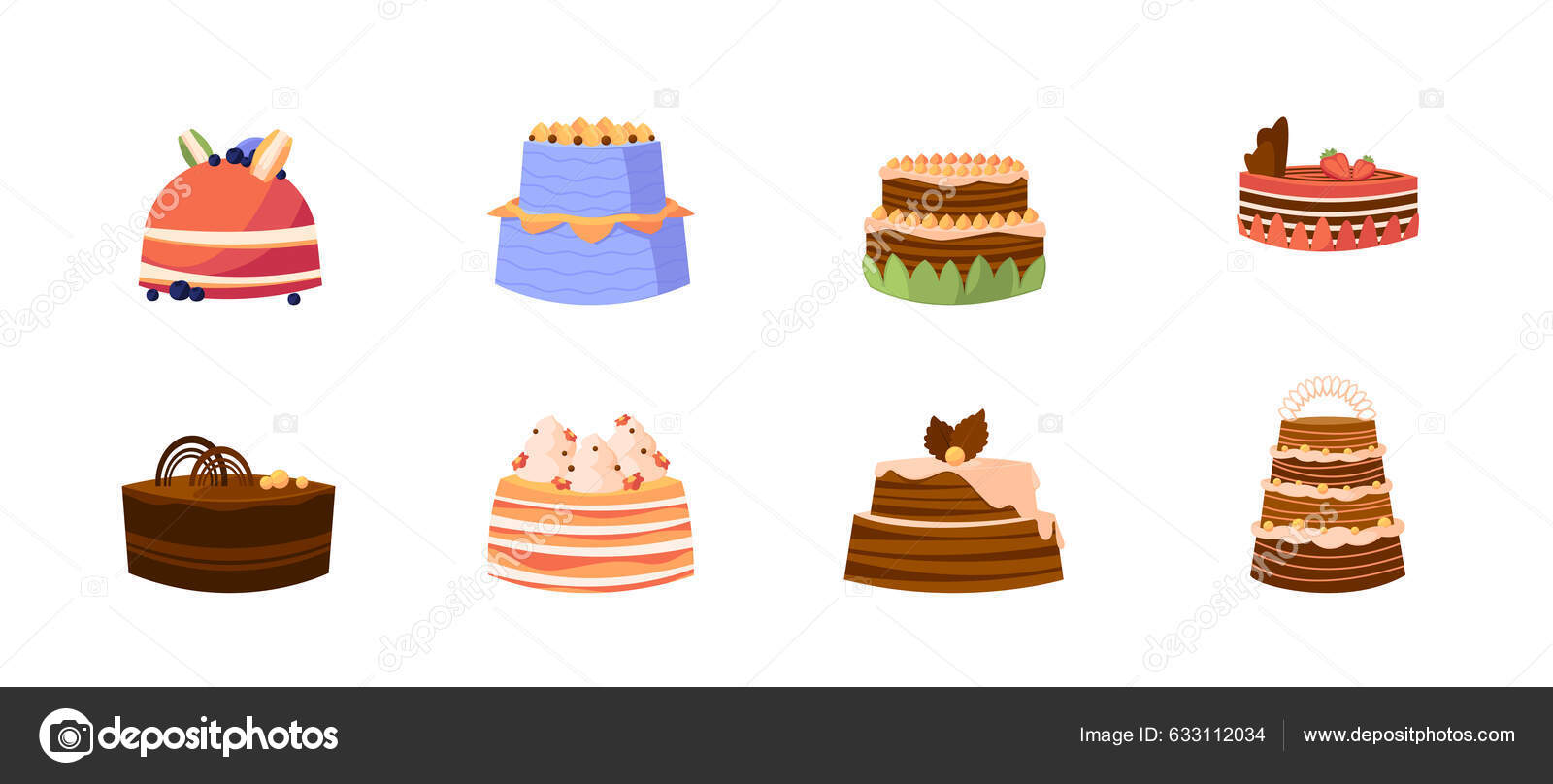 Set Cartoon Holiday Cakes Delicious Desserts Fruits Berries Birthday ...