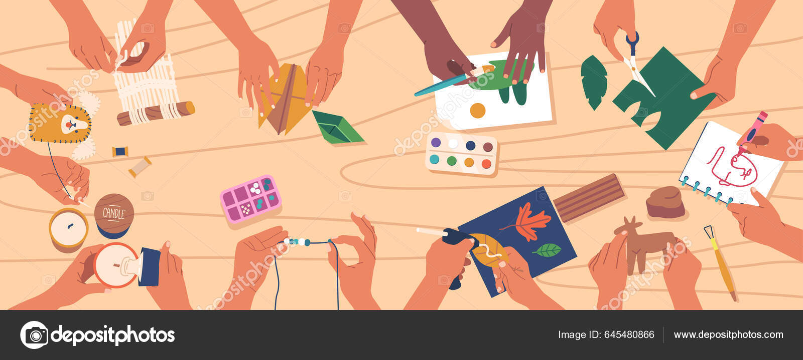 Hands Gaining Creative Classes Top View Painting Cutting Colored Paper ...