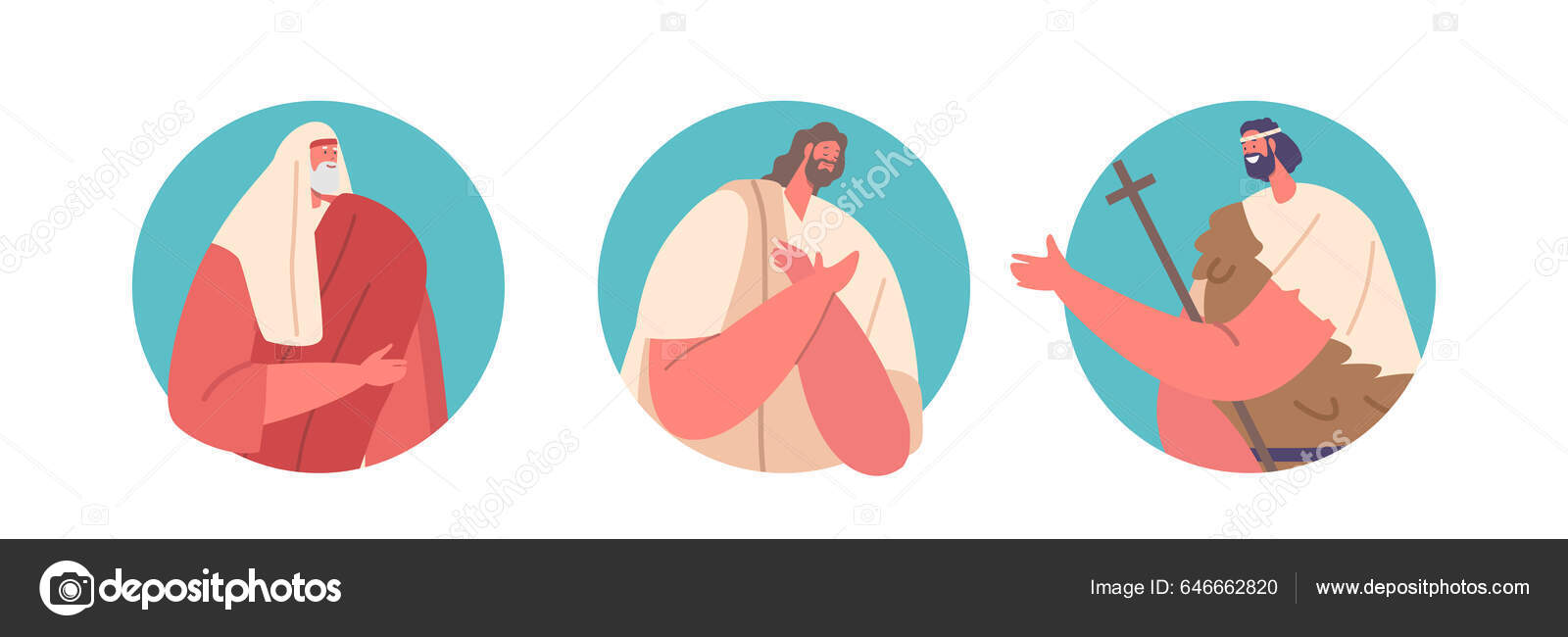 Personajes Bíblicos Juan Bautista Jesucristo Iconos Avatares Aislados ...