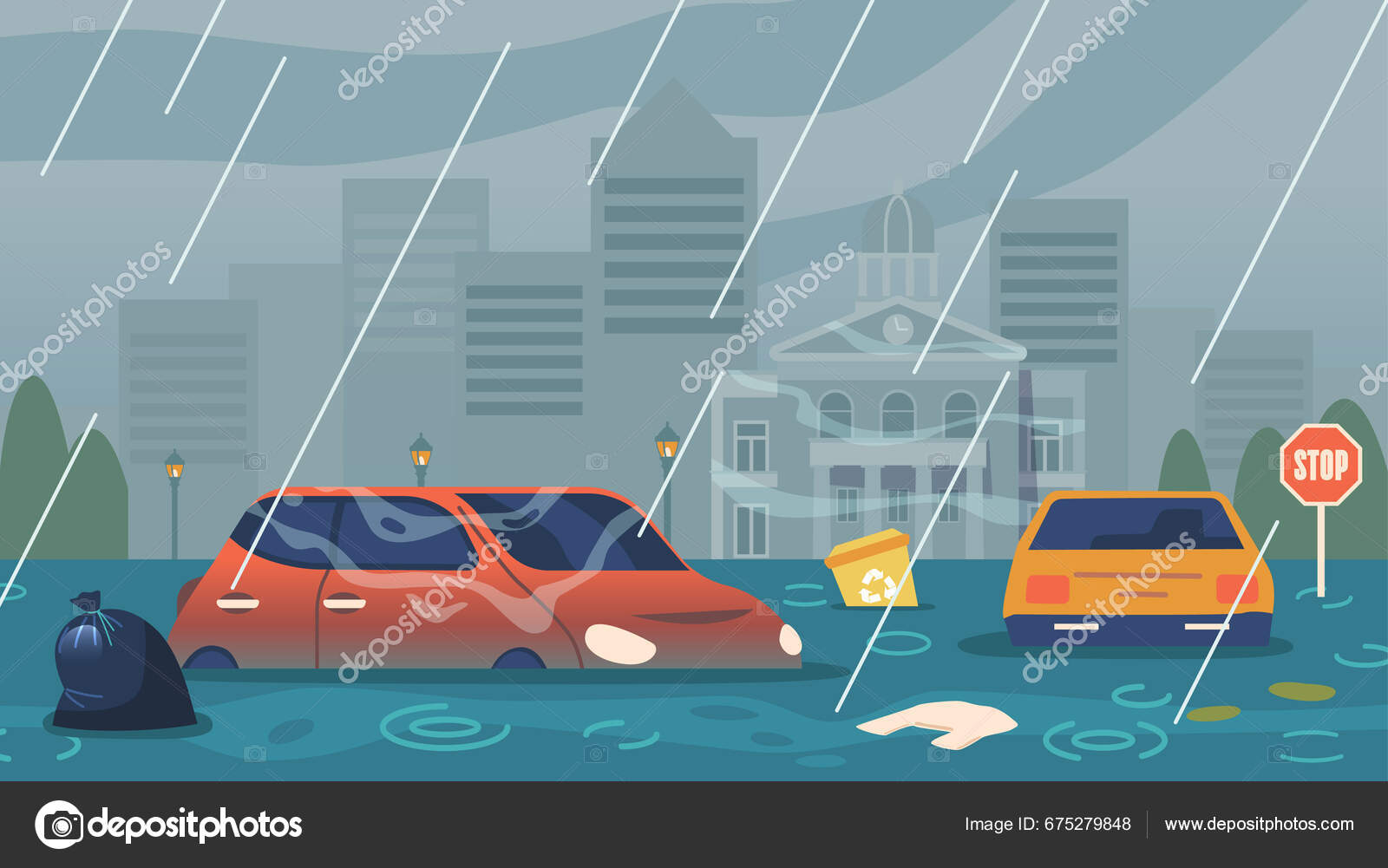 Desastre Inundación Natural Ciudad Está Sumergida Aguas Crecientes Caos ...