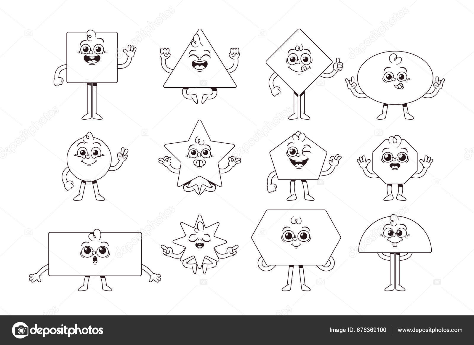 Figuras Geométricas Personajes Formas Básicas Lineales Aisladas ...
