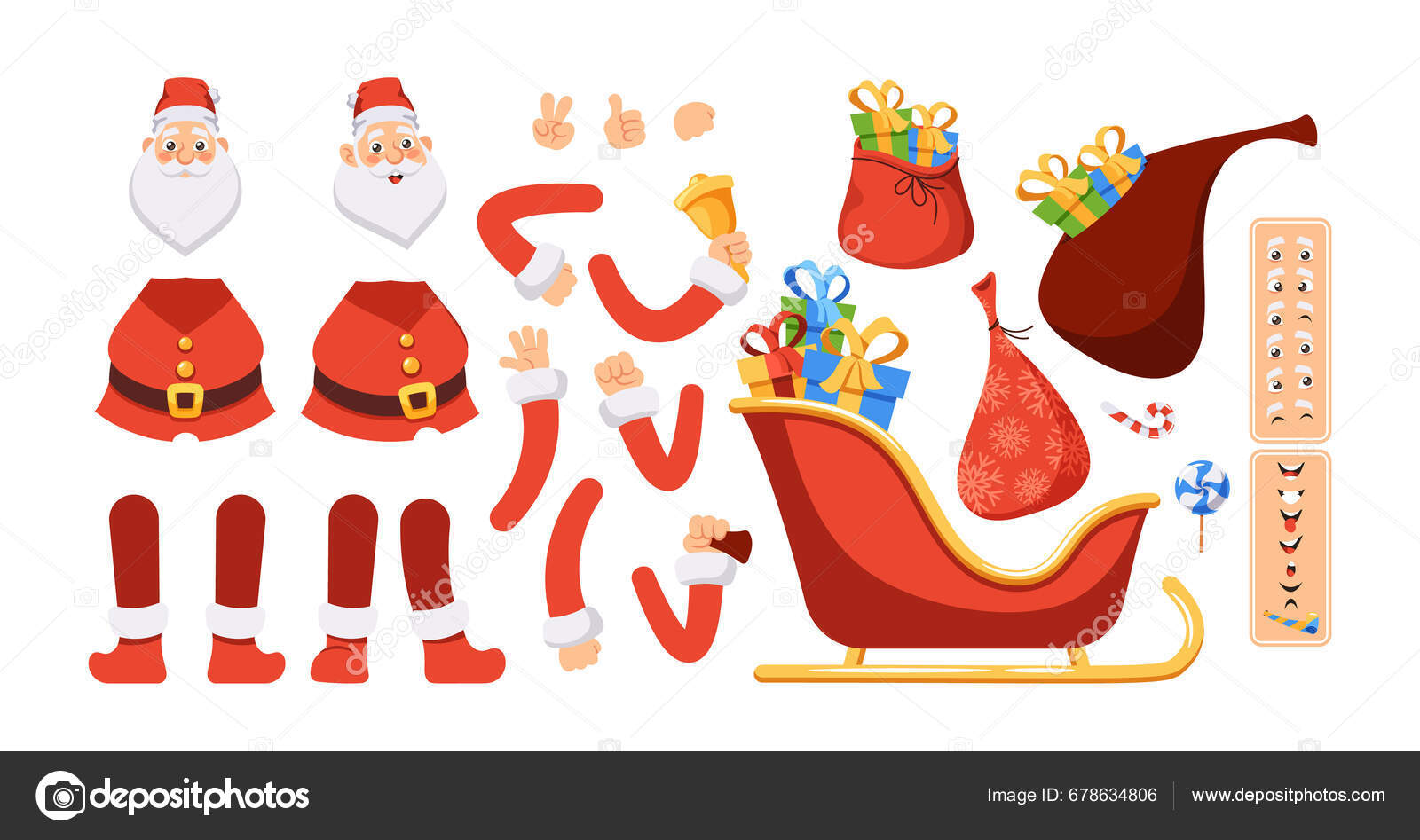 Cartoon Santa Claus Creation Kit Padre Noel Partes Del Cuerpo Vector de ...