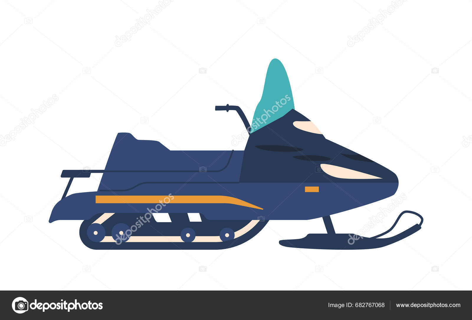 Snowmobile Motorized Vehicle Winter Travel Featuring Skis Front ...