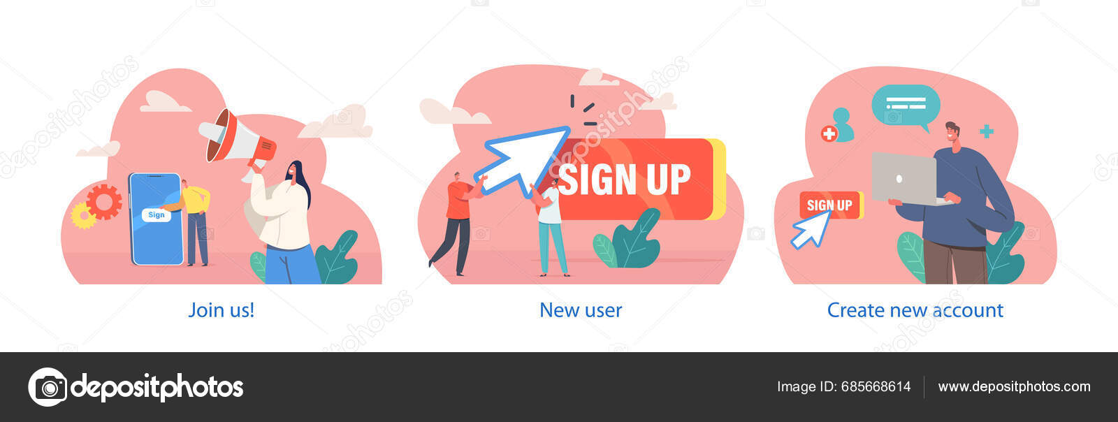 Isolated Elements User Characters Create New Account Clicking Sign Button Stock Vector by ...