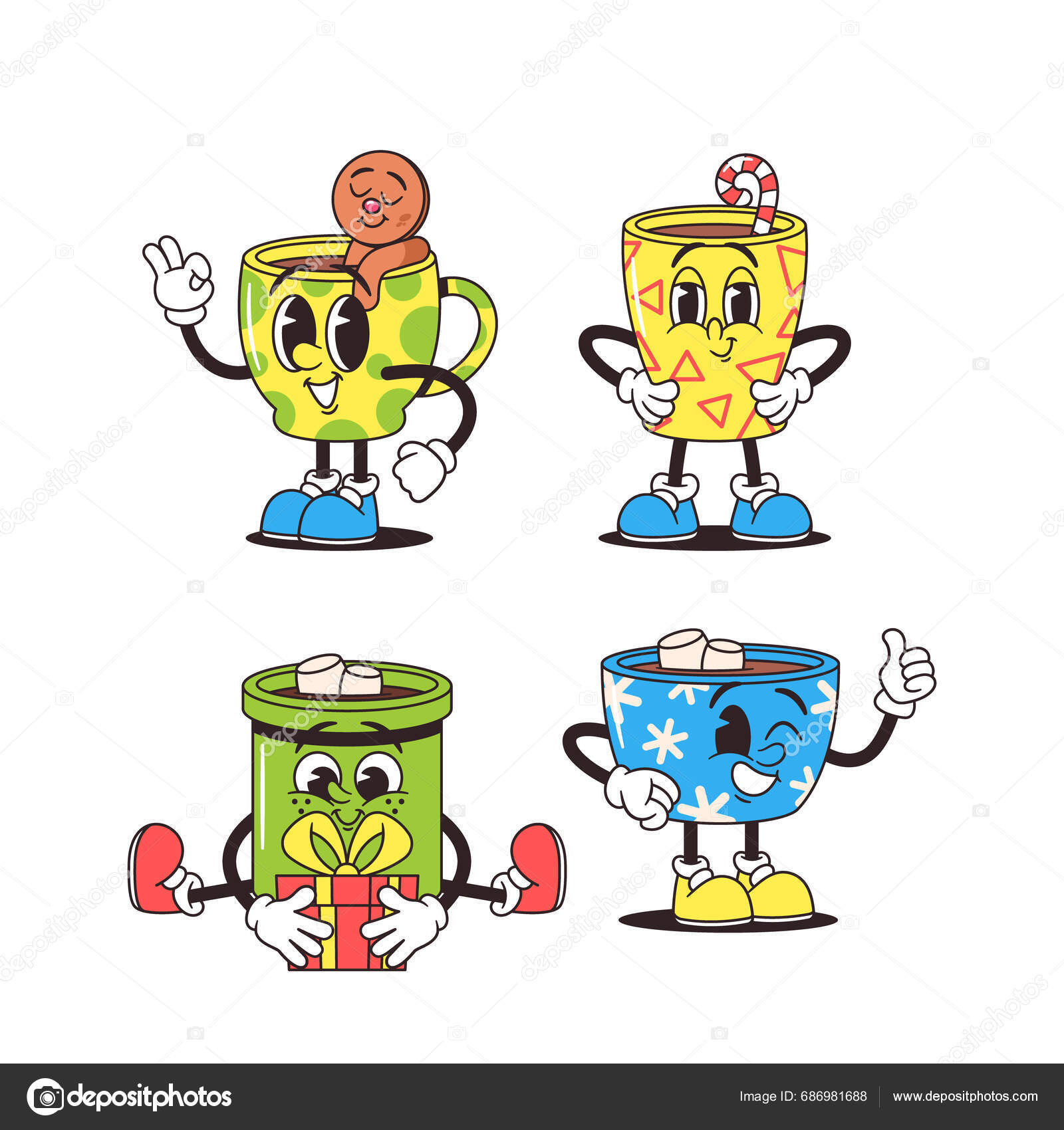 Retro Style Cartoon Mugs Feature Charming Whimsical Characters ...