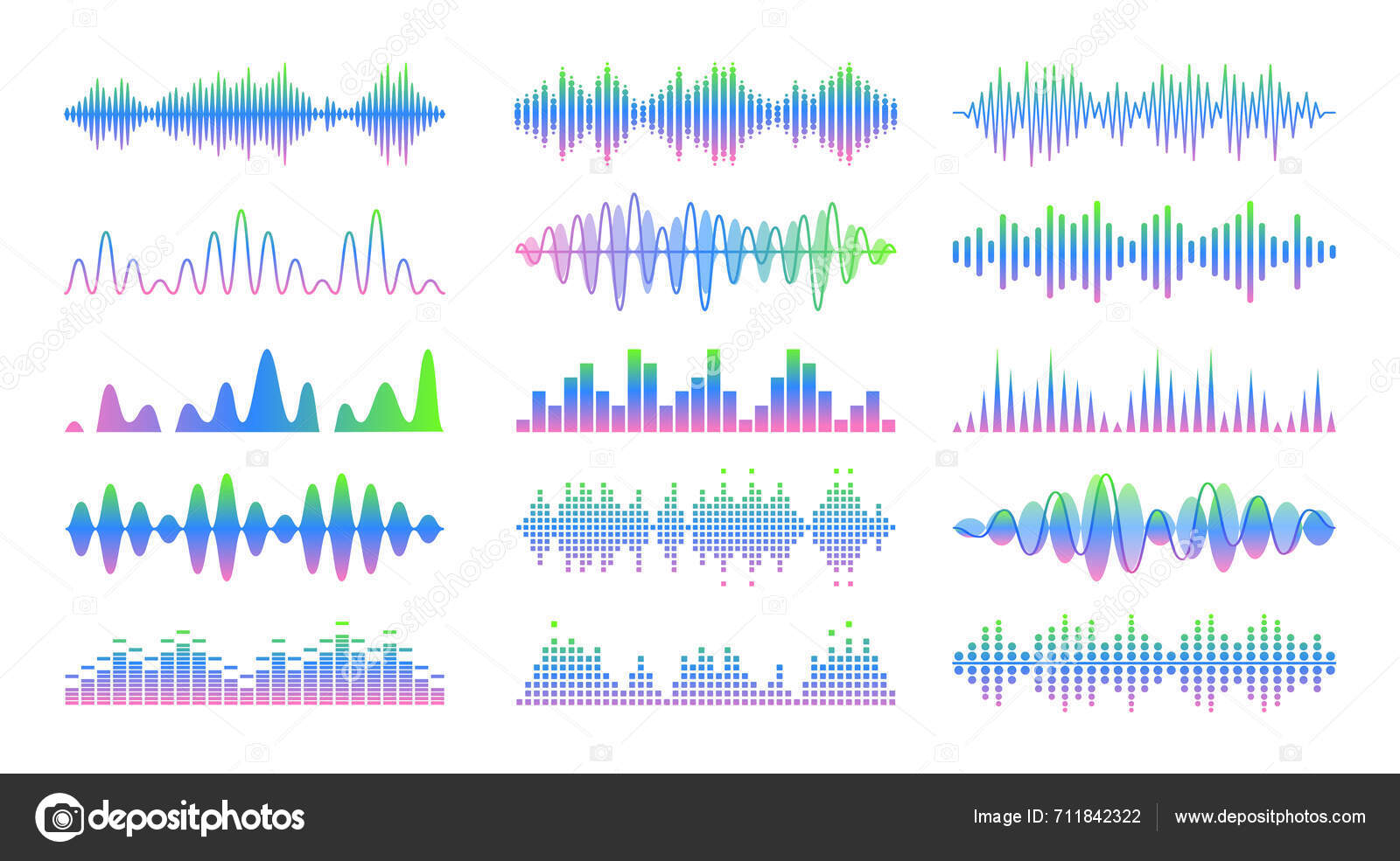 Lyd Bølge Symboler Sæt Repræsenterer Musik Bølgeform Lydfrekvens ...