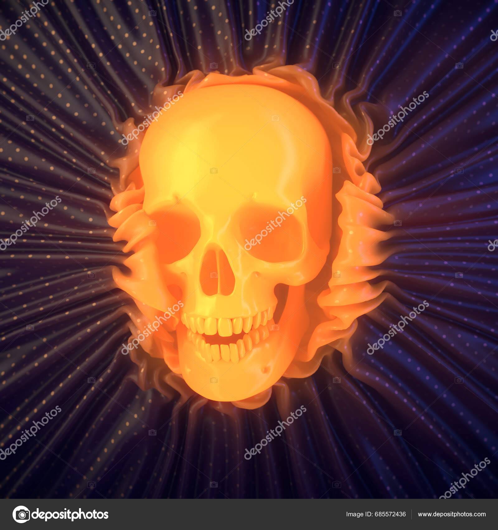 Bright Orange Human Skull Wrapped Folds Shiny Fabric Rendering Digital ...