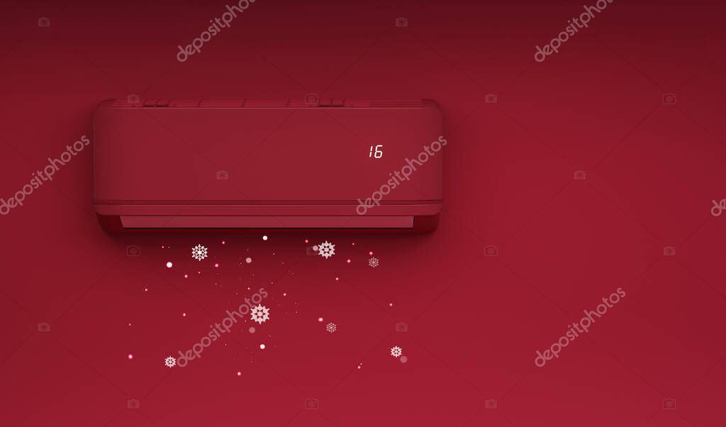 Air conditioner on pastel dark red background. Control air conditioner ...