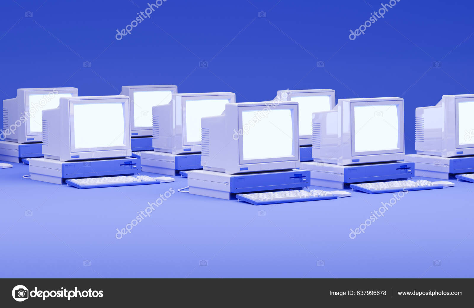 Retro Mock Glowing White Screen Purple Blue Background Vintage Desktop ...