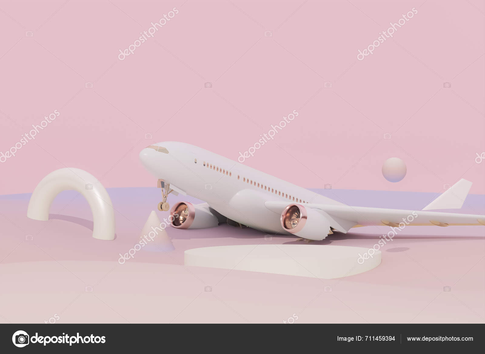 White Plane Flying Sky Geometric Abstract Plane Take Pastel Background ...