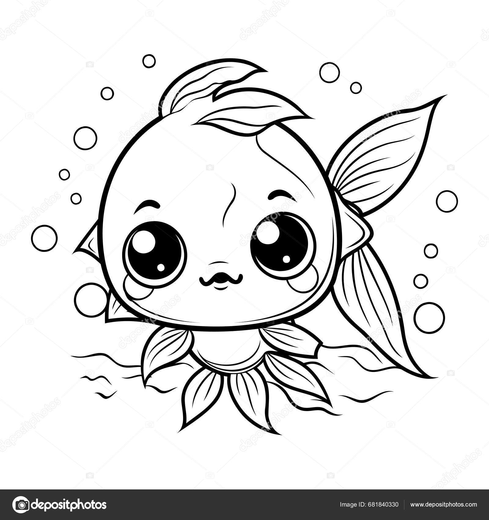 Coloring Page Disposisjon Søt Tegneserie Fisk Vektorillustrasjon ...