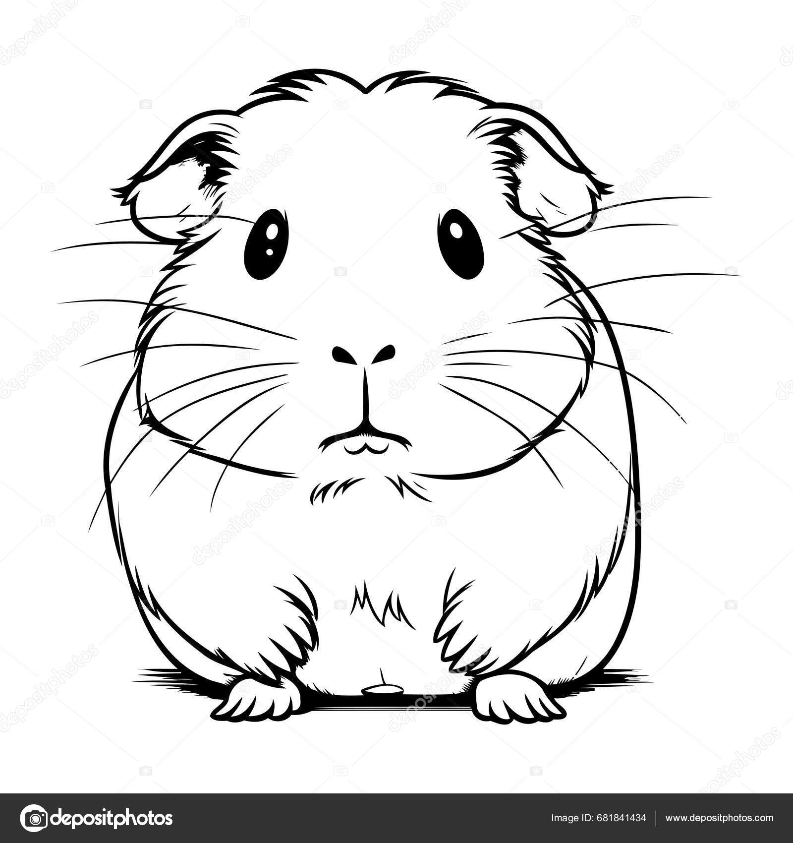 Illustration Cute Guinea Pig Black White Cartoon Character Stock Vector ...