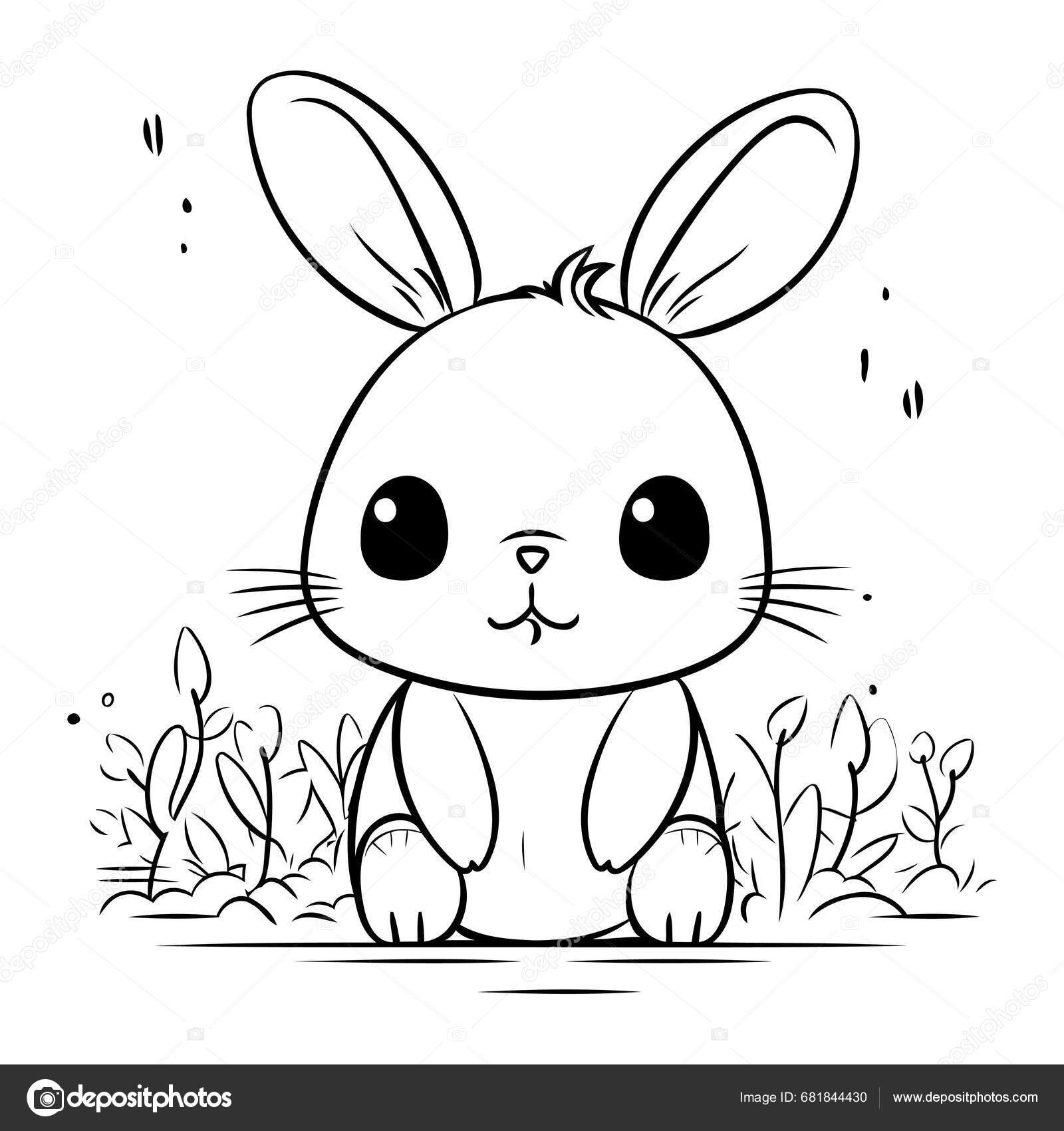 Bonito Coelho Dos Desenhos Animados Sentado Grama Ilustração Vetorial ...