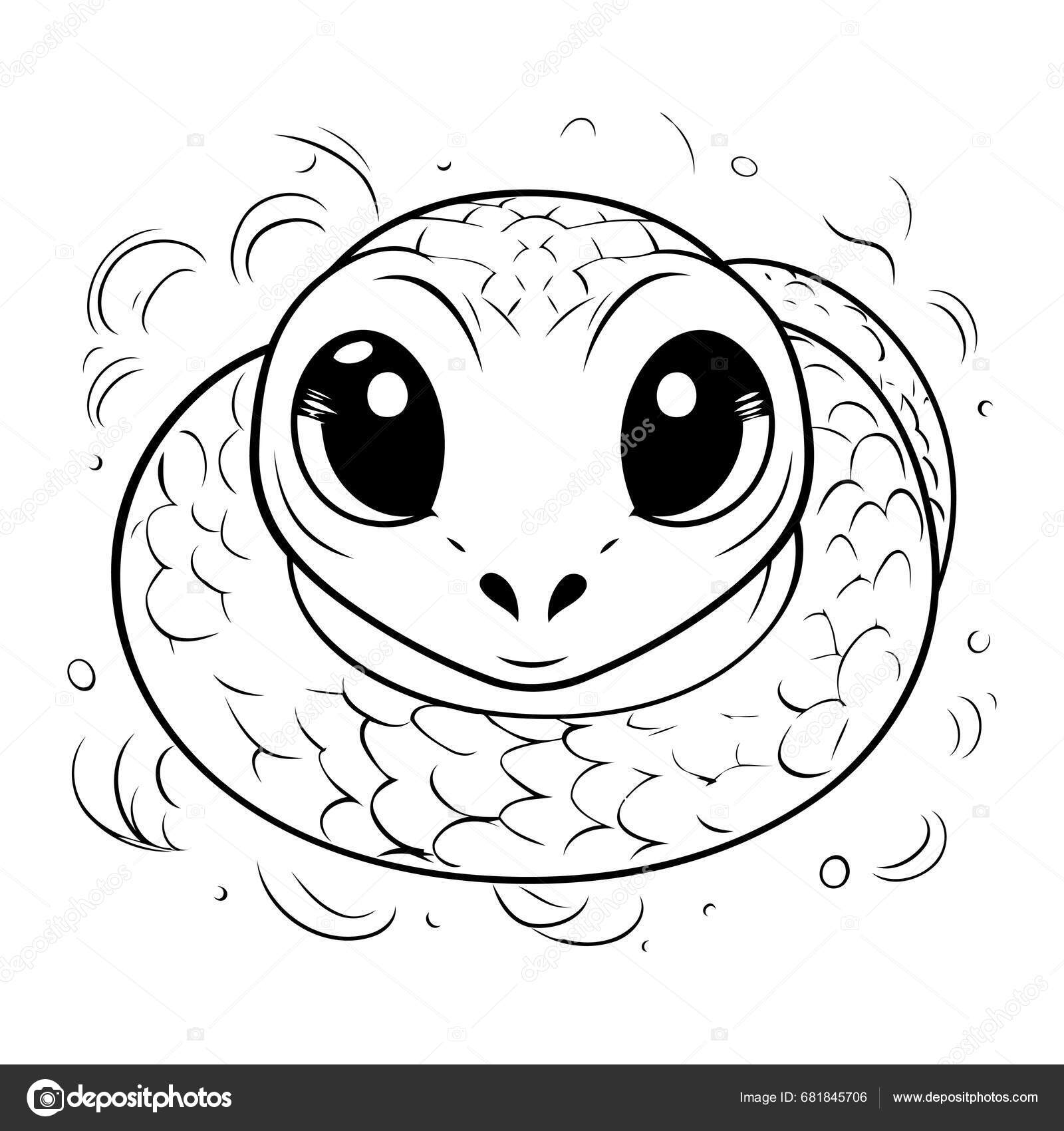 Ilustrasi Vektor Hitam Dan Putih Dari Kartun Ular Lucu Buku Vektor Stok ...