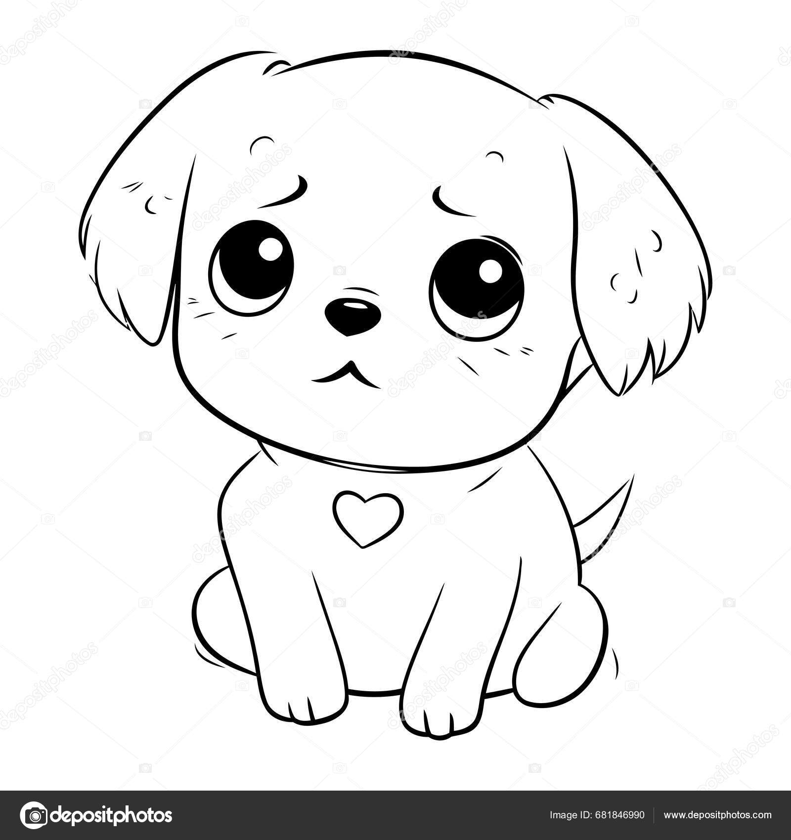 Roztomilý Kreslený Pes Černobílá Vektorová Ilustrace Pro Omalovánky ...