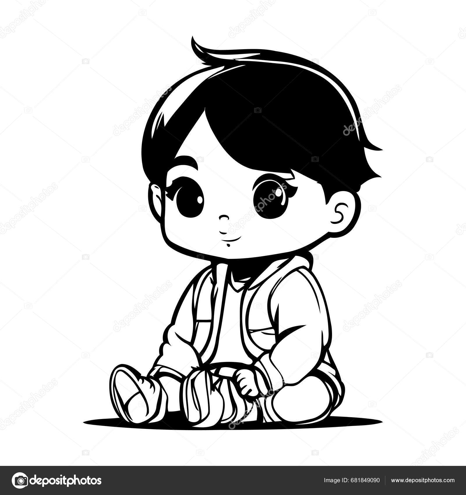 Little Boy Sitting Floor Vector Illustration Isolated White Background ...