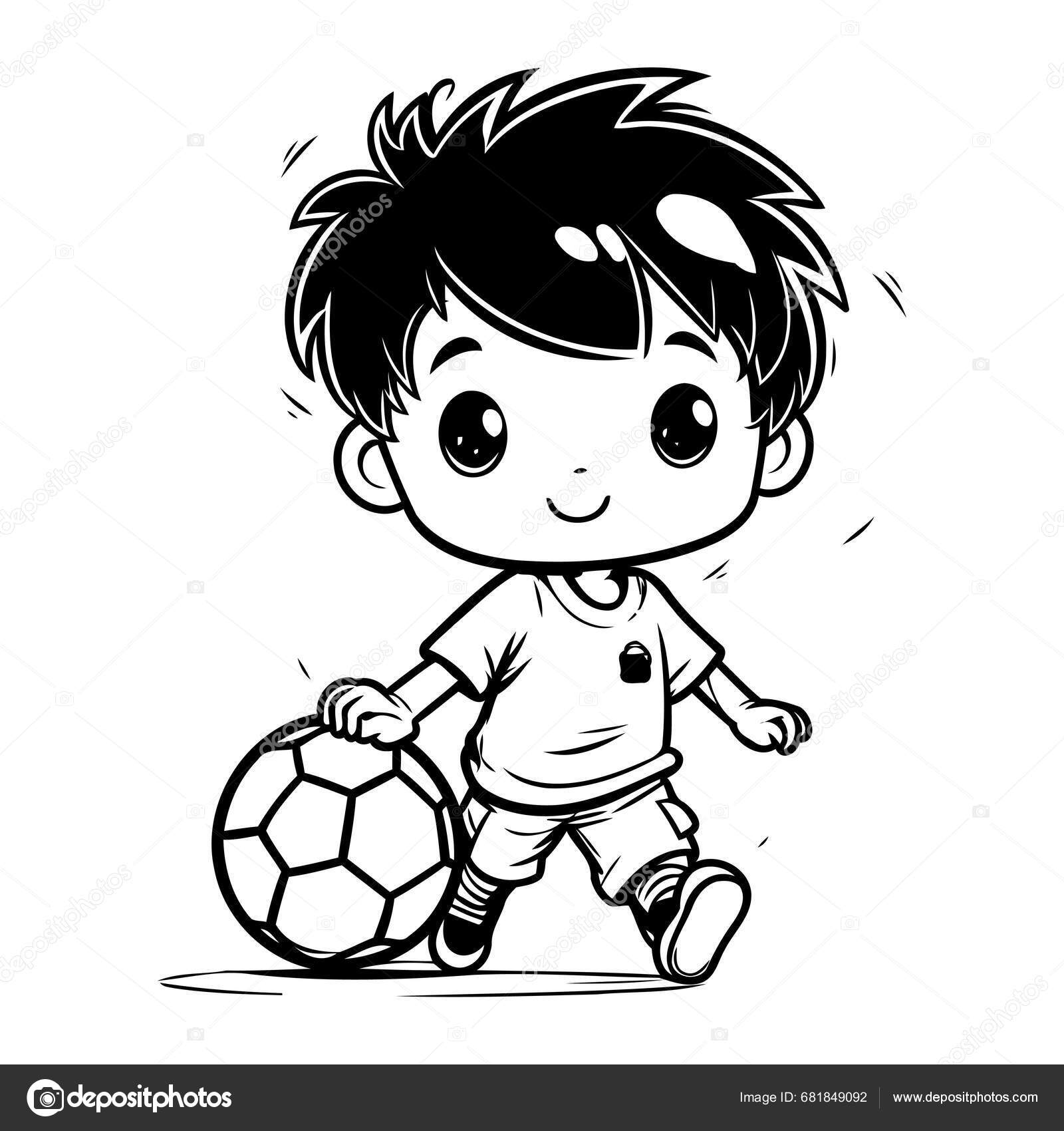 Sød Lille Dreng Der Spiller Fodbold Vektorillustration Barn Der Spiller ...