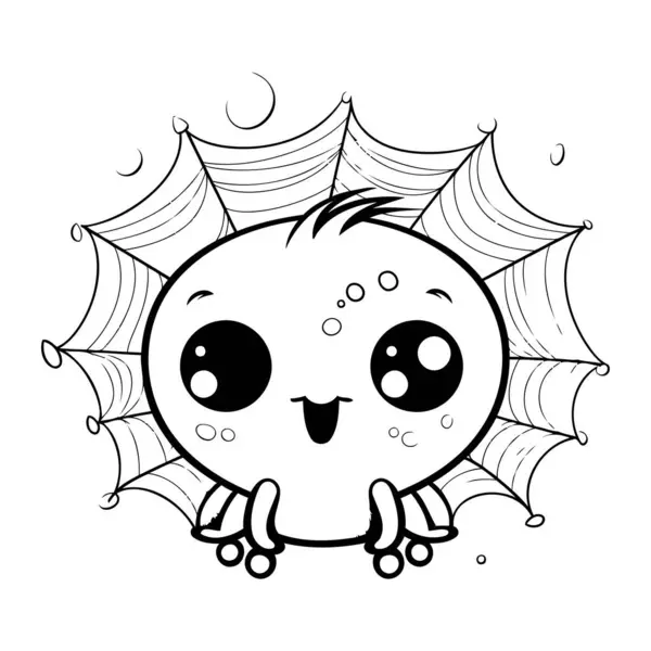 Søt Tegneserie Edderkopp Svart Hvit Vektorillustrasjon Fargebok ...
