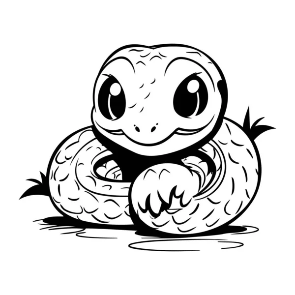 Söt Tecknad Orm Svart Och Vit Vektor Illustration För Målarbok ...