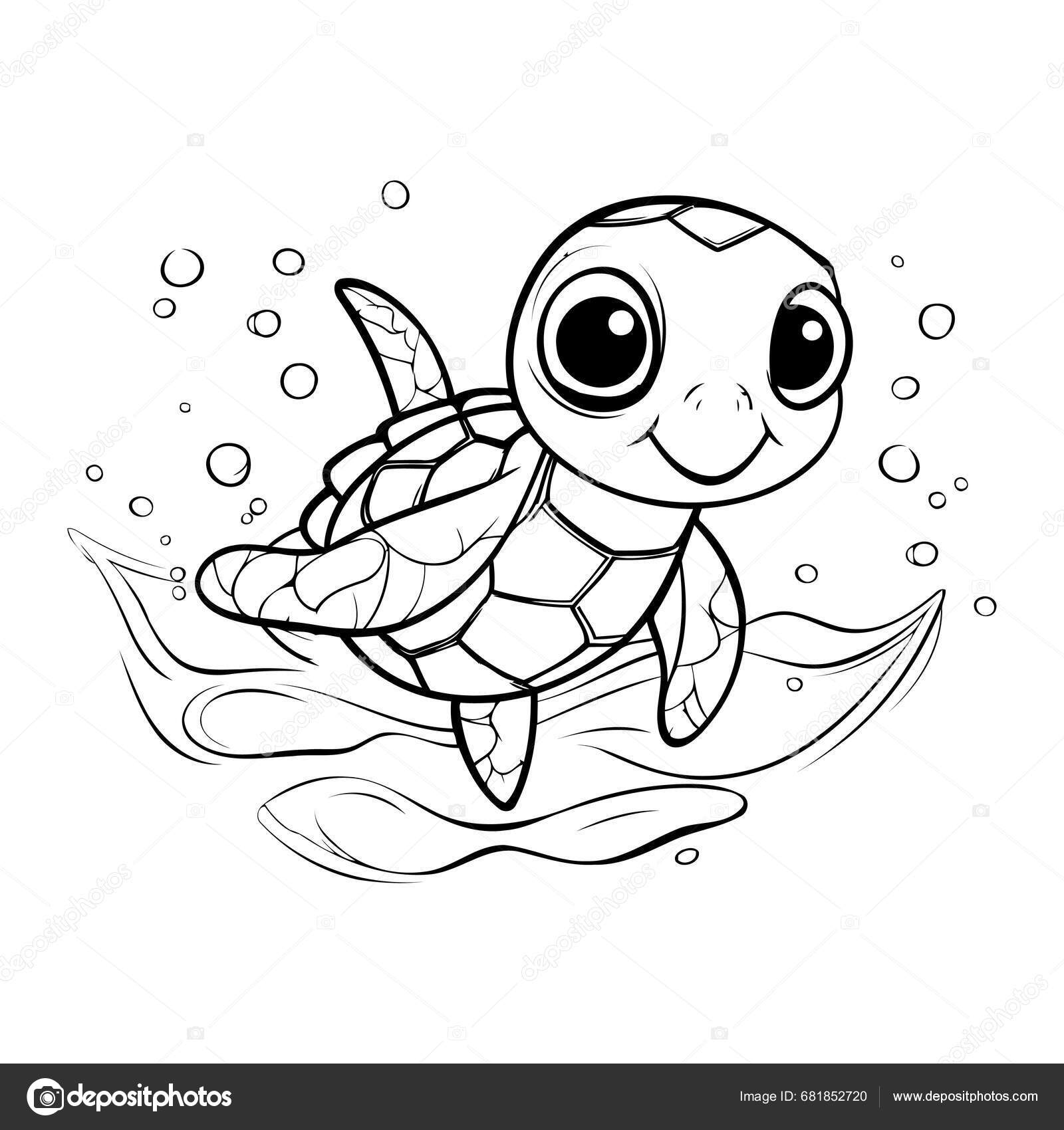 Cute Cartoon Turtle Swimming Sea Coloring Book Children Stock Vector by ...