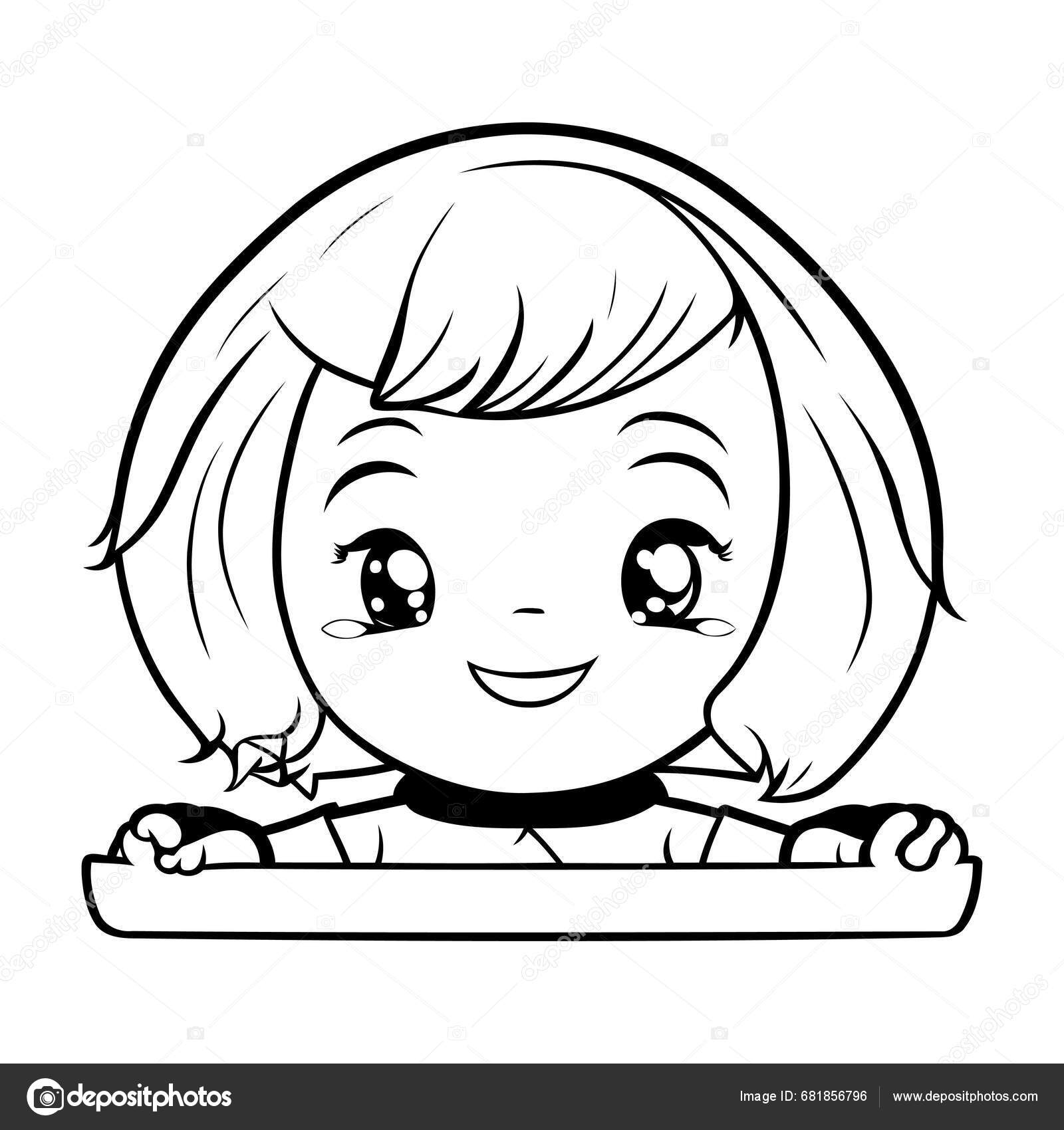 Bonito Menina Rosto Cartoon Vetor Ilustração Gráfico Design Vetor ...