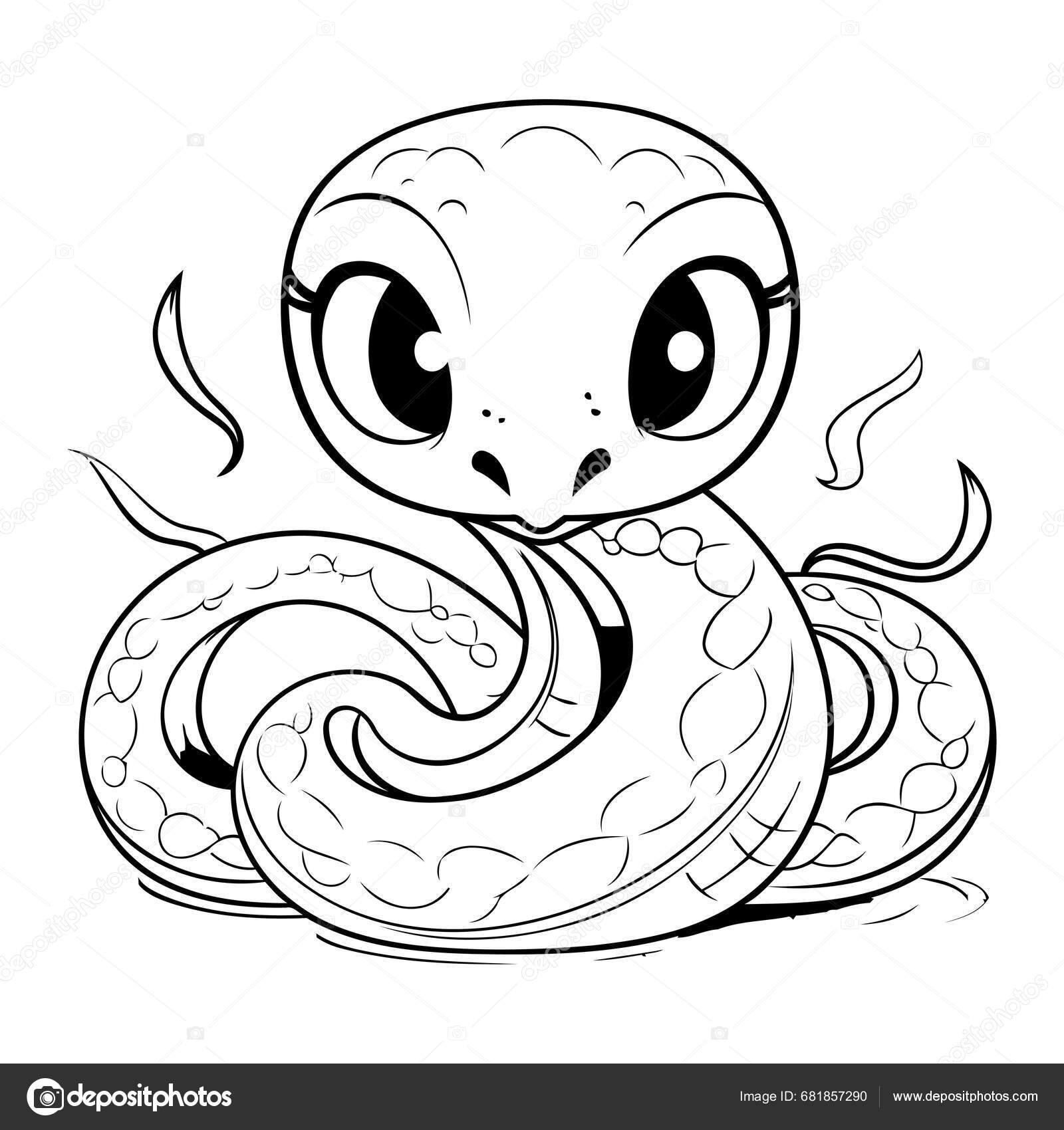 Söt Tecknad Orm Svart Och Vit Vektor Illustration För Målarbok ...