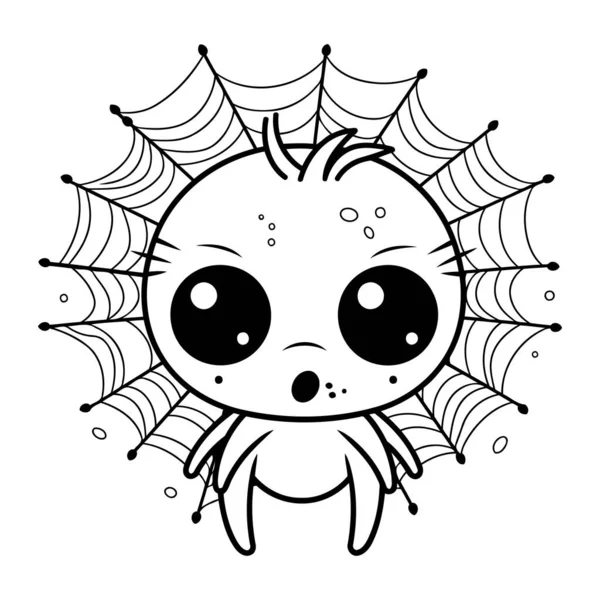 Søt Tegneserie Edderkopp Svart Hvit Vektorillustrasjon Fargebok ...
