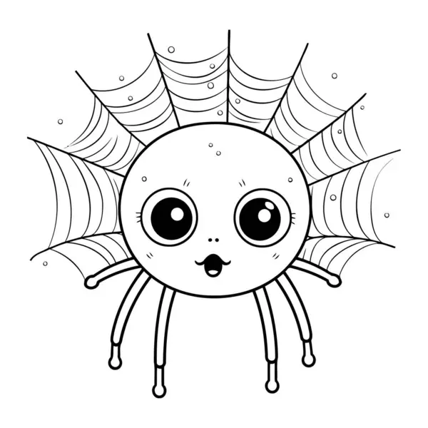 Søt Tegneserie Edderkopp Svart Hvit Vektorillustrasjon Fargebok ...