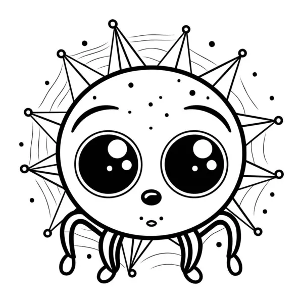 Søt Tegneserie Edderkopp Svart Hvit Vektorillustrasjon Fargebok ...