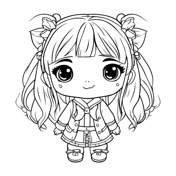 Söpö Pieni Tyttö Väritys Sivu Vektori Kuva Söpö Pieni Tyttö ...