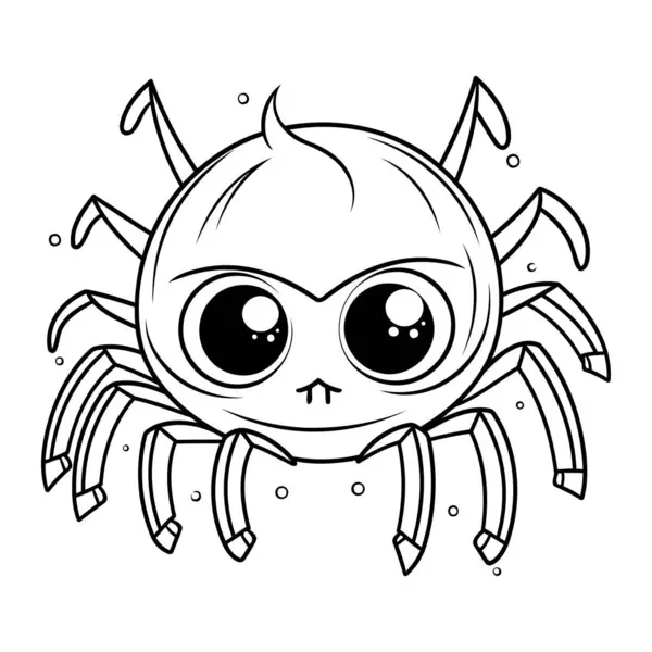 Søt Tegneserie Edderkopp Svart Hvit Vektorillustrasjon Fargebok ...