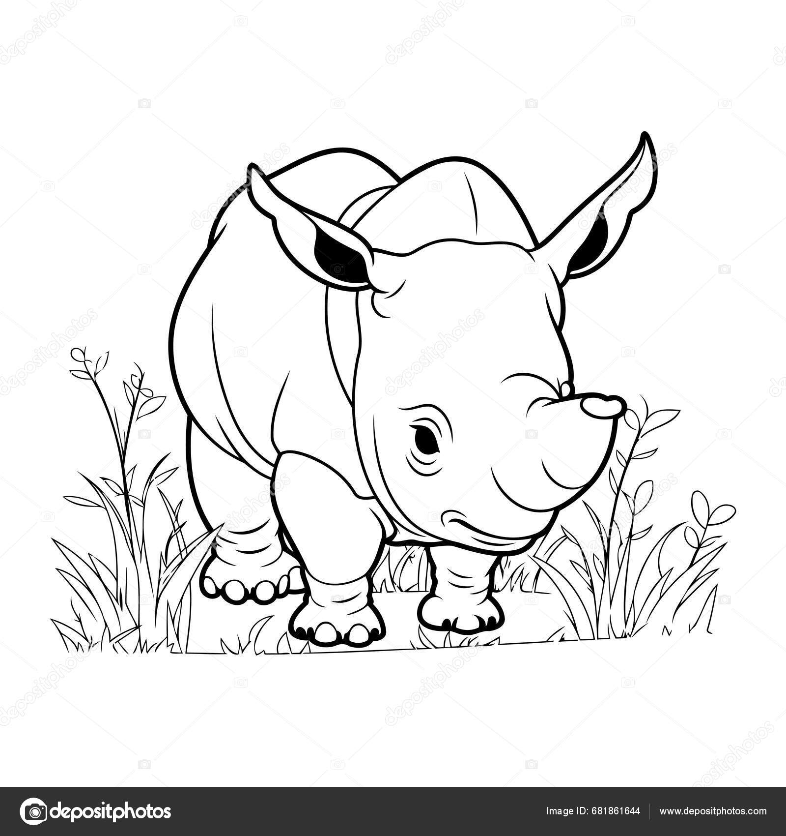 Rinoceronte Relva Ilustração Vetorial Estilo Esboço Vetor de ©ibrandify ...