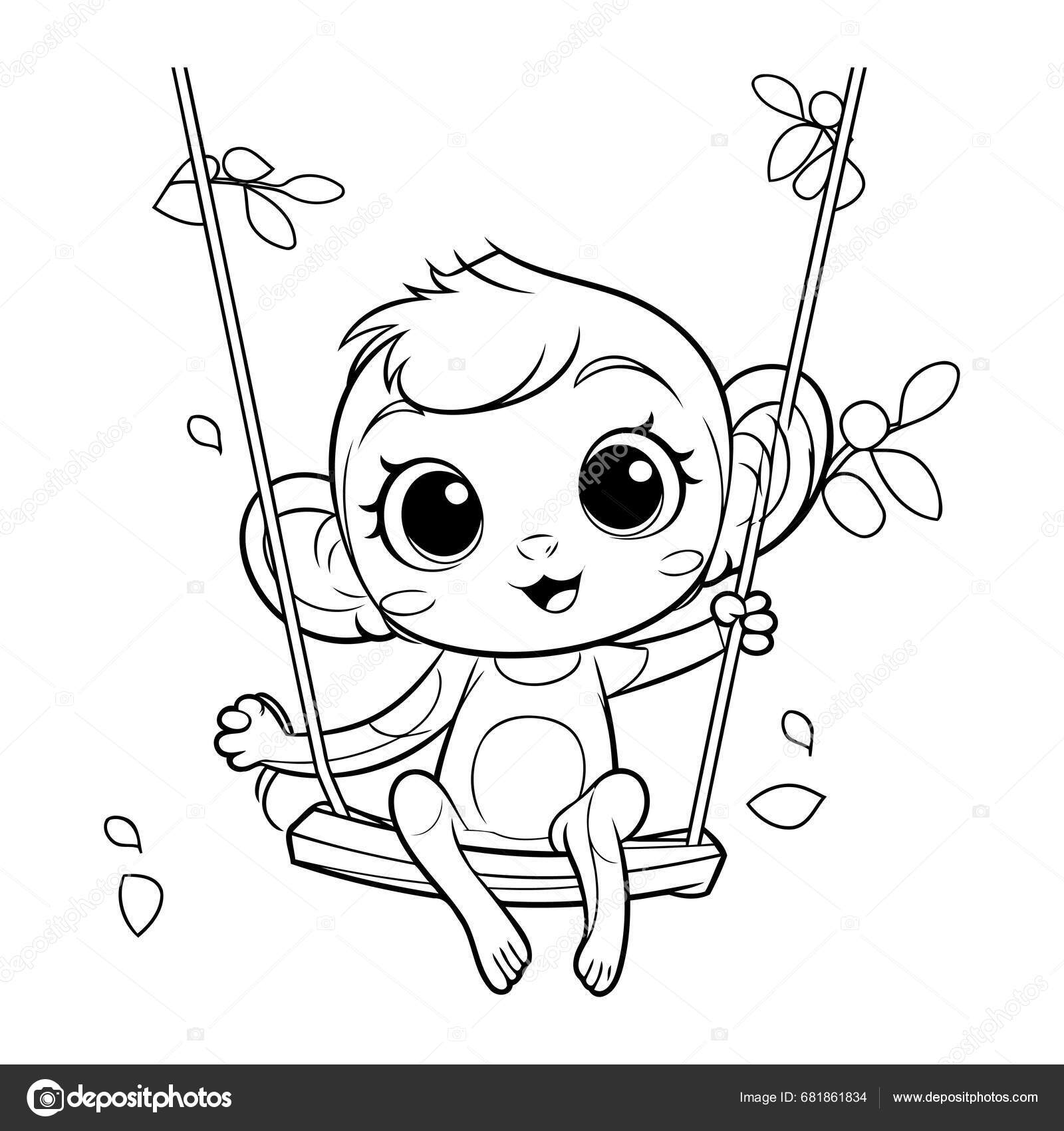 Image vectorielle Bébé Garçon Mignon Balançant Sur Une Balançoire ...