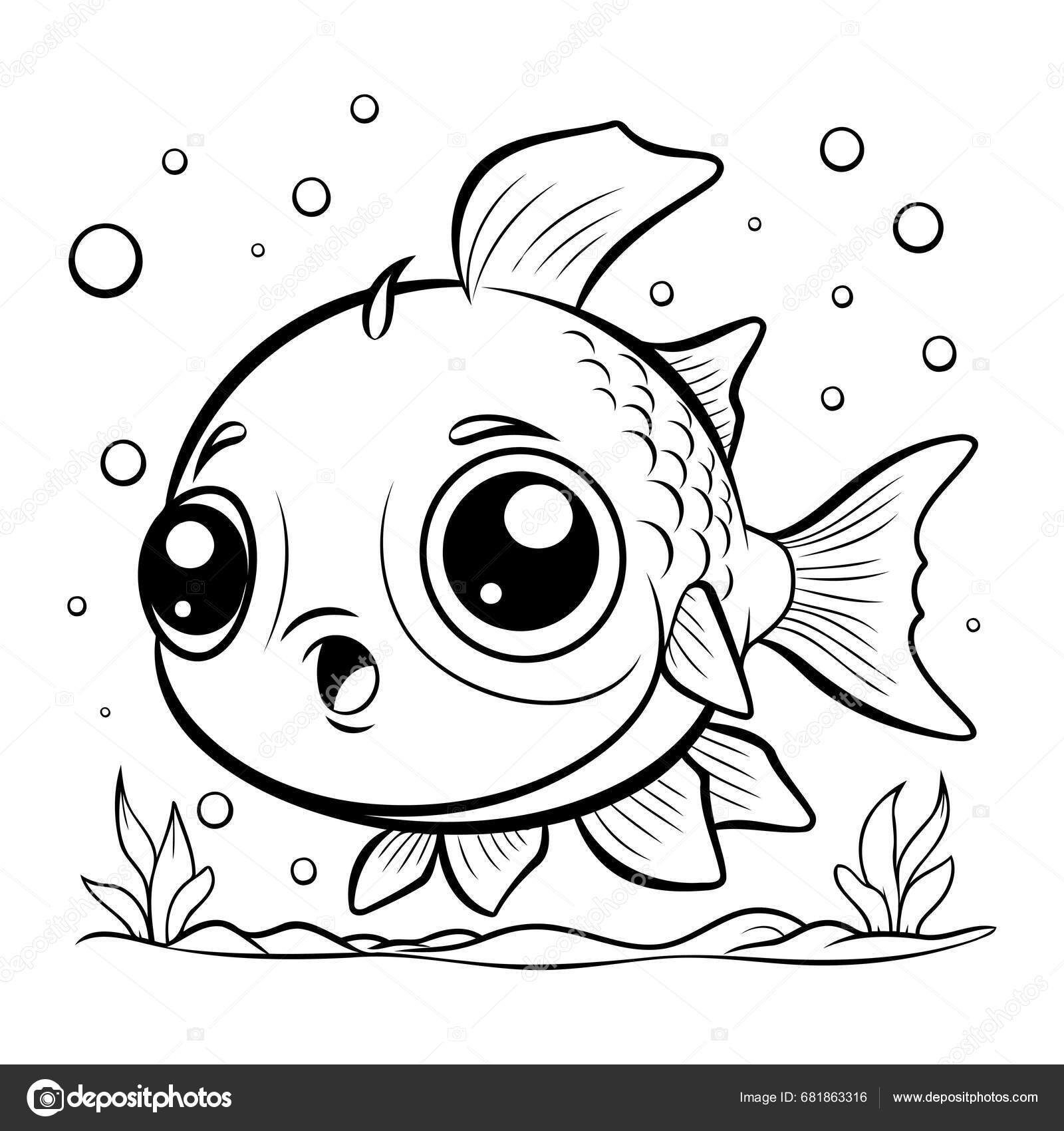 Buku Mewarnai Untuk Anak Anak Cute Kartun Ikan Emas Laut Vektor Stok ...